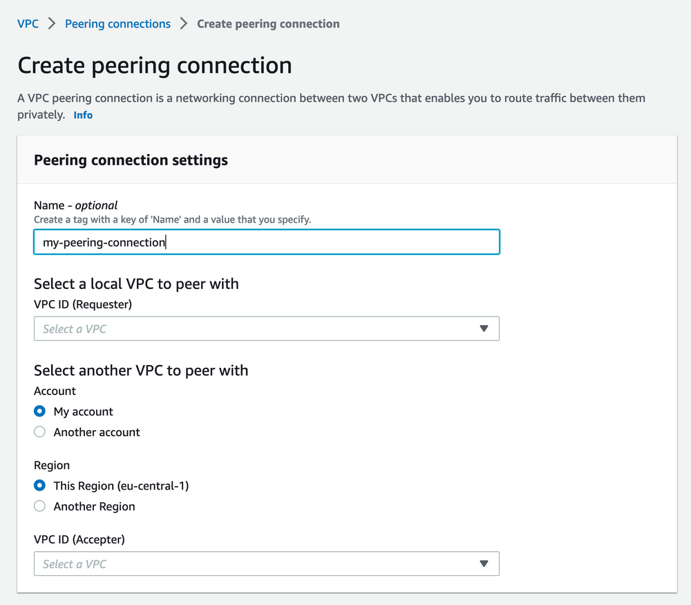 The connection between two different VPCs in AWS